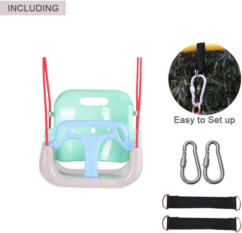 3 in 1 Kids Swing, Swing Seat for Baby/Toddler/Kids, with Adjustable Ropes, Snug & Secure Swing Seat Great for Tree/Swing Set, Indoor, Outdoor, Playground, Background (Green)