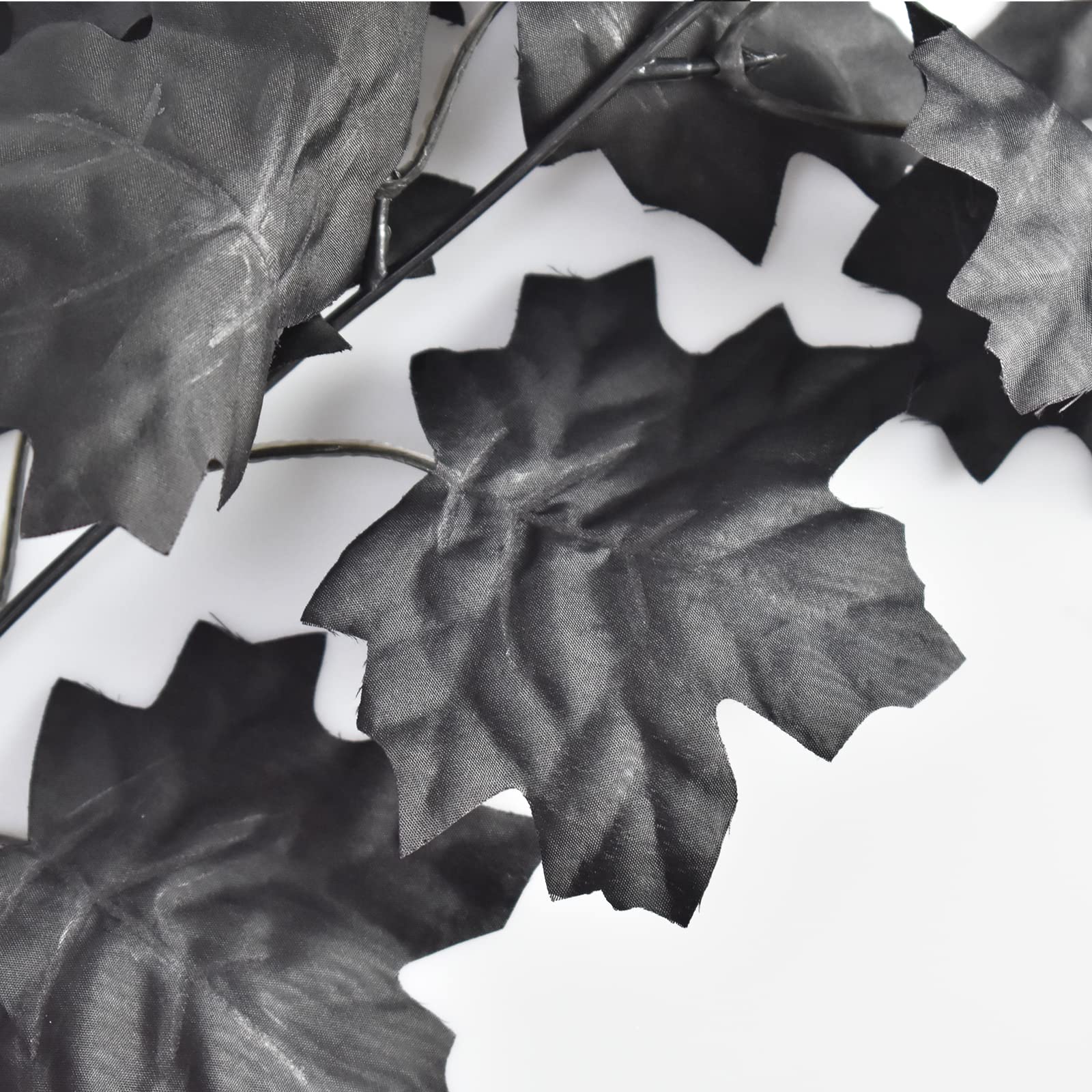 IWNTWY 3 Pack Fall Leaves Garland, Artificial Autumn Hanging Maple Leaf Vines Foliage Garland for Halloween Party Front Door Home Fireplace Decor (Black, 5.5Ft/Pack)