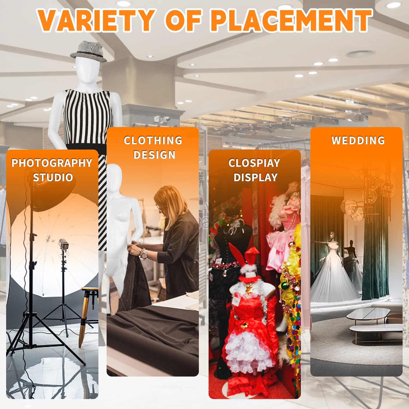 SHAREWIN Female Mannequin Dress Form Mannequin Body Faceless 70 Inches Adjustable Mannequin Dress Model Full Body Plastic Detachable Mannequin Stand Display Mannequin Head Metal Base (White)