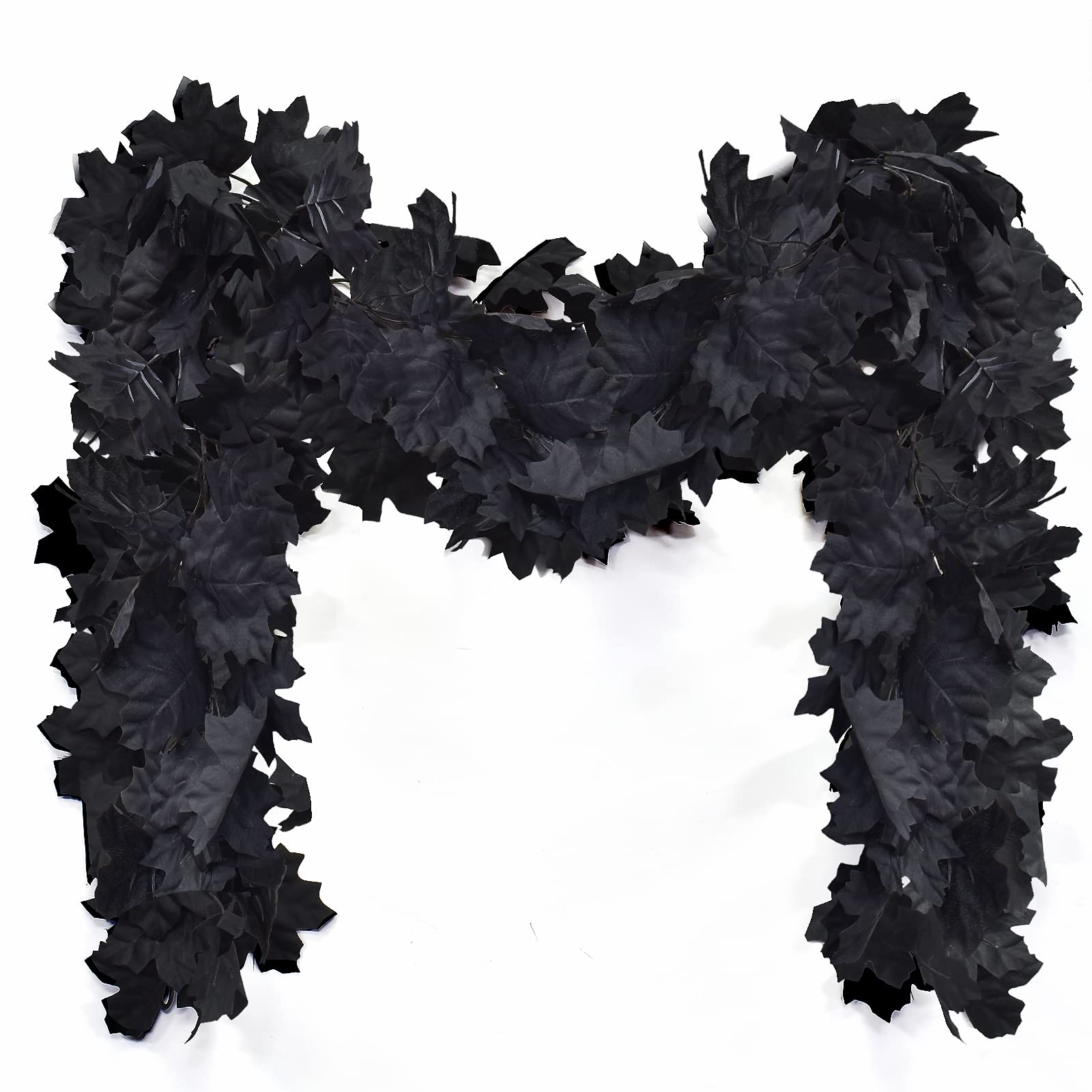 IWNTWY 3 Pack Fall Leaves Garland, Artificial Autumn Hanging Maple Leaf Vines Foliage Garland for Halloween Party Front Door Home Fireplace Decor (Black, 5.5Ft/Pack)