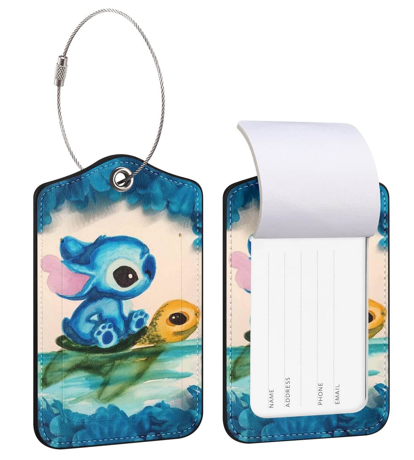 Akkya Luggage Tag for Suitcases Bag Baggage Travel Tags Identifiers Cute Cartoon Large Leather Name Luggage ID Tags for Kids Women Girls Men XLP0726-03(Turtle)