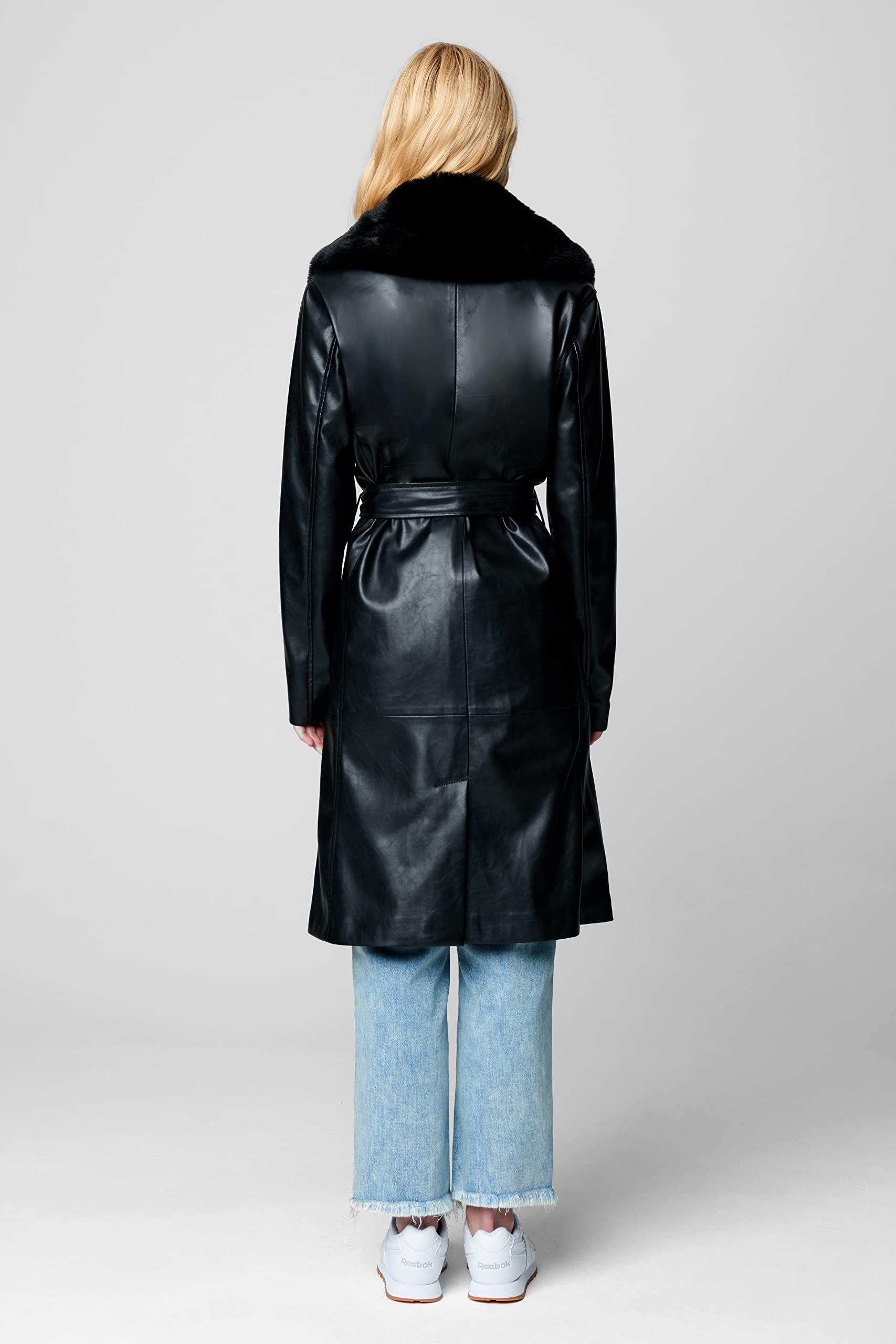 [BLANKNYC] Womens Coat, & Luxury Clothing Vegan Leather Faux Fur Trench Coat Comfortable Stylish Jacket, In the Moment, Medium-Large US