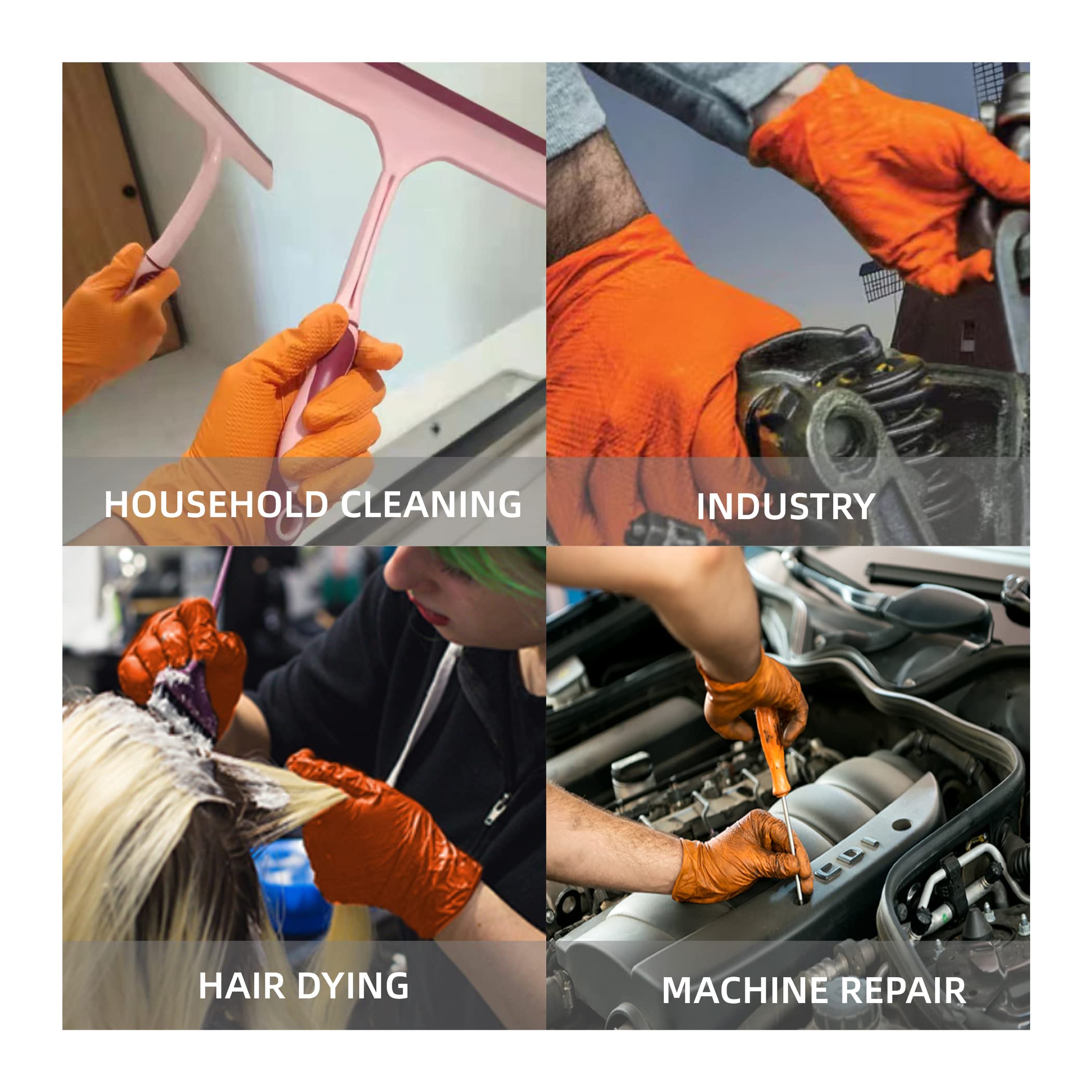 ANBOSON Rubber-Disposable 9mil Mechanix Nitrile-Gloves Heavy-Duty - Chemical-Resistant Diamond Texture, Mechanics, Automotive(Orange of 100,Small)