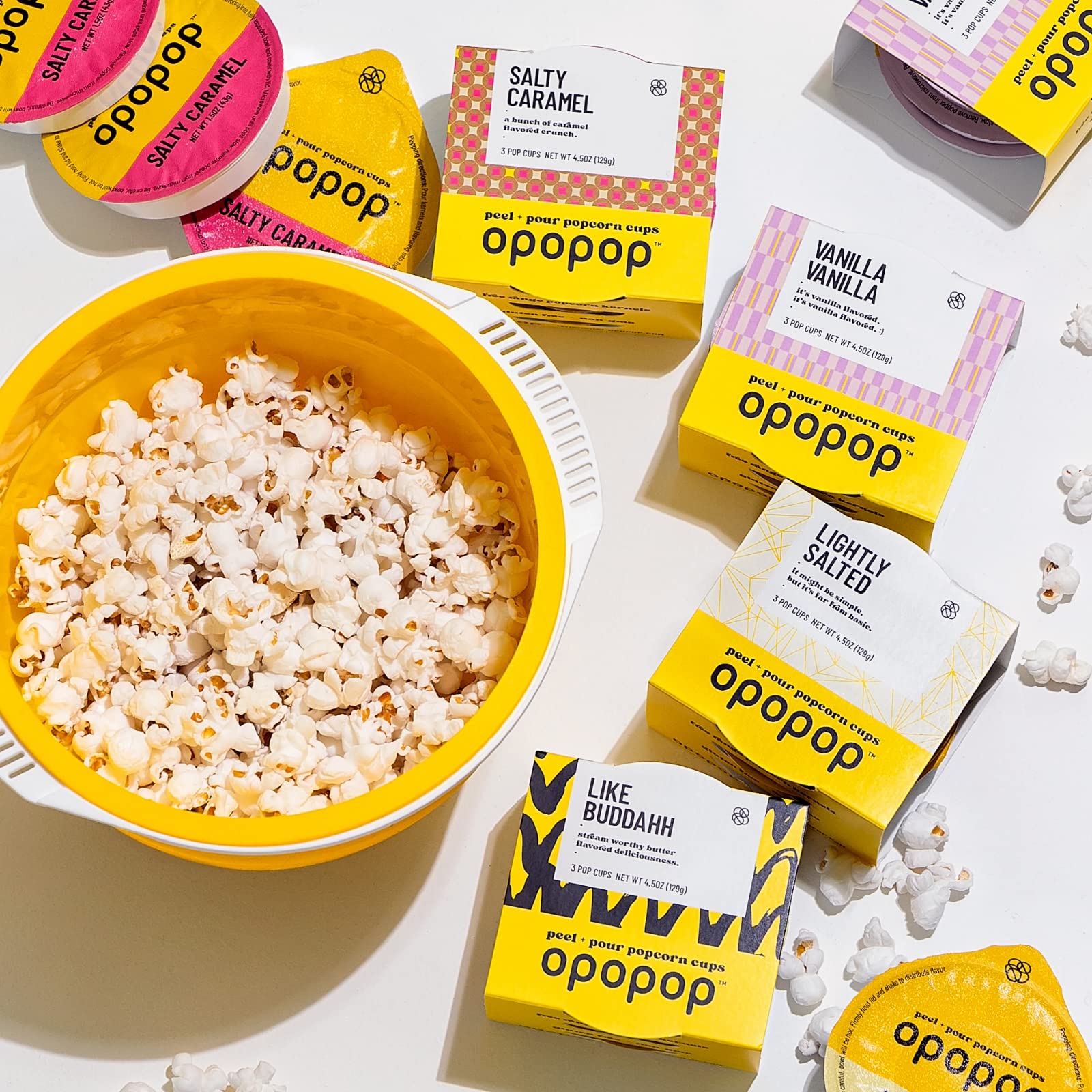 Opopop Gourmet Popcorn Gift Set - Variety 12-Pack Microwave Popcorn Kit, Collapsible Silicone Popcorn Popper, Gift Ready Packaging, Gluten Free Snacks Variety Pack, BPA-Free and Dishwasher Safe