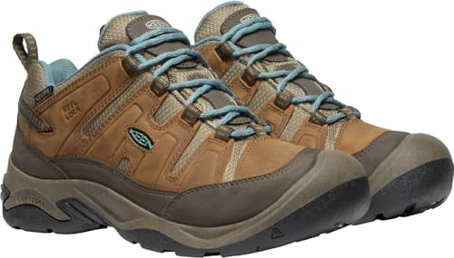 KEEN Women's Circadia Low Height Comfortable Waterproof Hiking Shoes, Syrup/North Atlantic, 10 Wide
