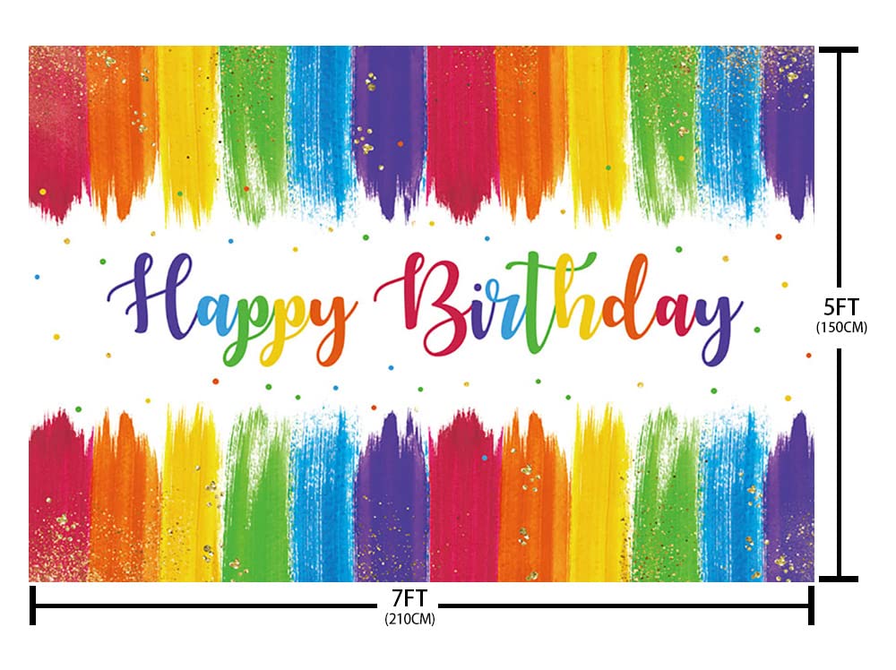 AIBIIN 7x5ft Let's Paint Happy Birthday Backdrop Paint Rainbow Party Decorations Supplies Colorful Confetti Graffiti Wall Gold Glitter Splatter Photography Background Banner Cake Table Photo Props