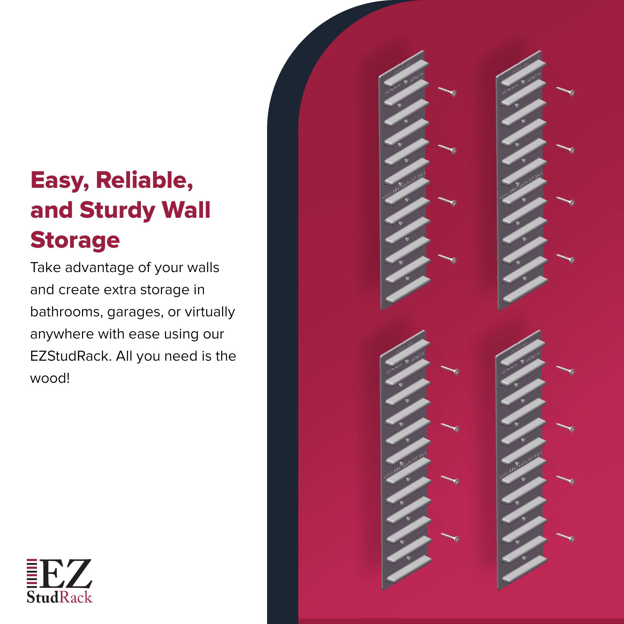 Made in USA | EZStudRack Adjustable Between Stud Shelf Bracket | Shelf Brackets for Wall Mounted Shelf | Shelving Brackets for Home | Garage Shelf Brackets- Wood Not Included- 8 Pack (4 Pair) Gray