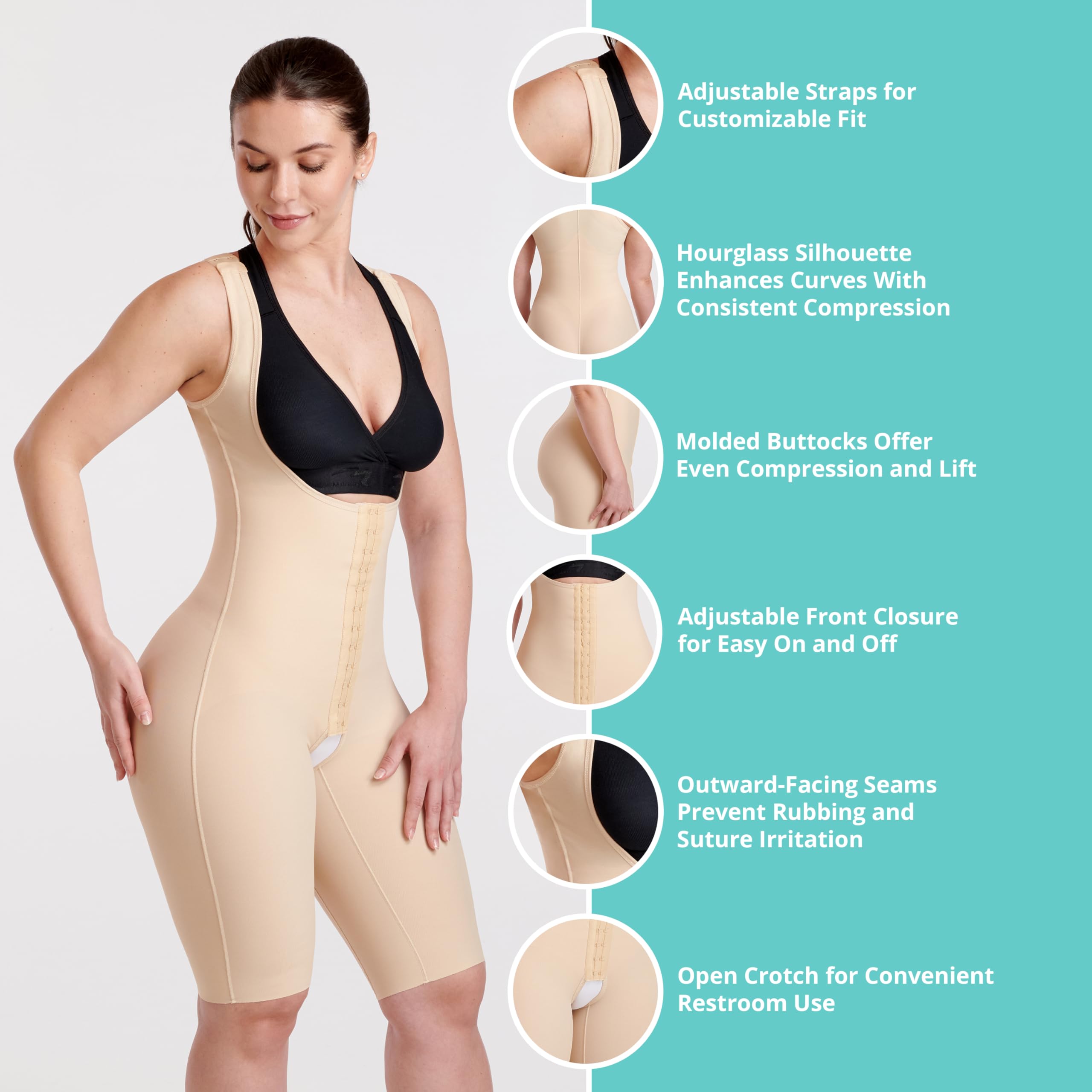 MARENA FCBHRS Female Curves Bodysuit | Hidden Reinforcement Panels | Short Length, Black, Large