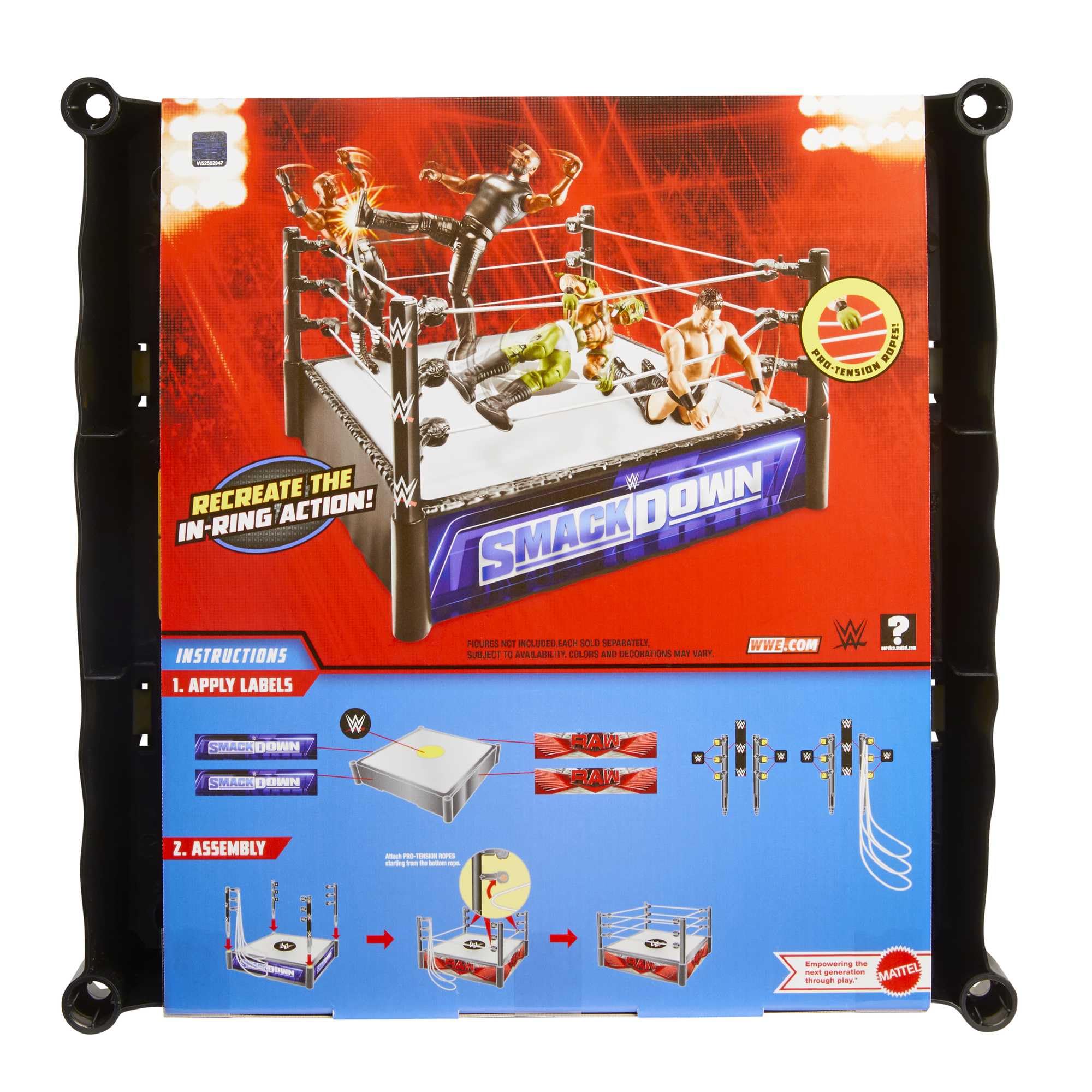 Mattel WWE Superstar Ring, 14 inches with Spring-Loaded Mat, 4 Event Apron Stickers & Pro-Tension Ropes for WWE 6-inch Action Figures