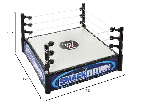 Mattel WWE Superstar Ring, 14 inches with Spring-Loaded Mat, 4 Event Apron Stickers & Pro-Tension Ropes for WWE 6-inch Action Figures