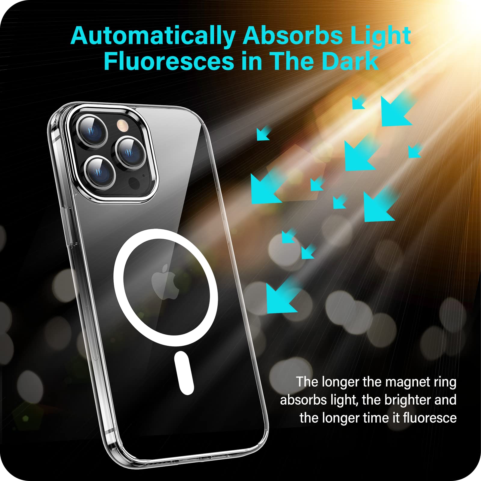 Meifigno Clear Luminous Magnetic Case for iPhone 13 Pro Max case (6.7 inch), [Compatible with MagSafe & Glow in The Dark], Hard PC with Soft Edges Magnetic iPhone 13 Pro Max Case-Luminous Clear