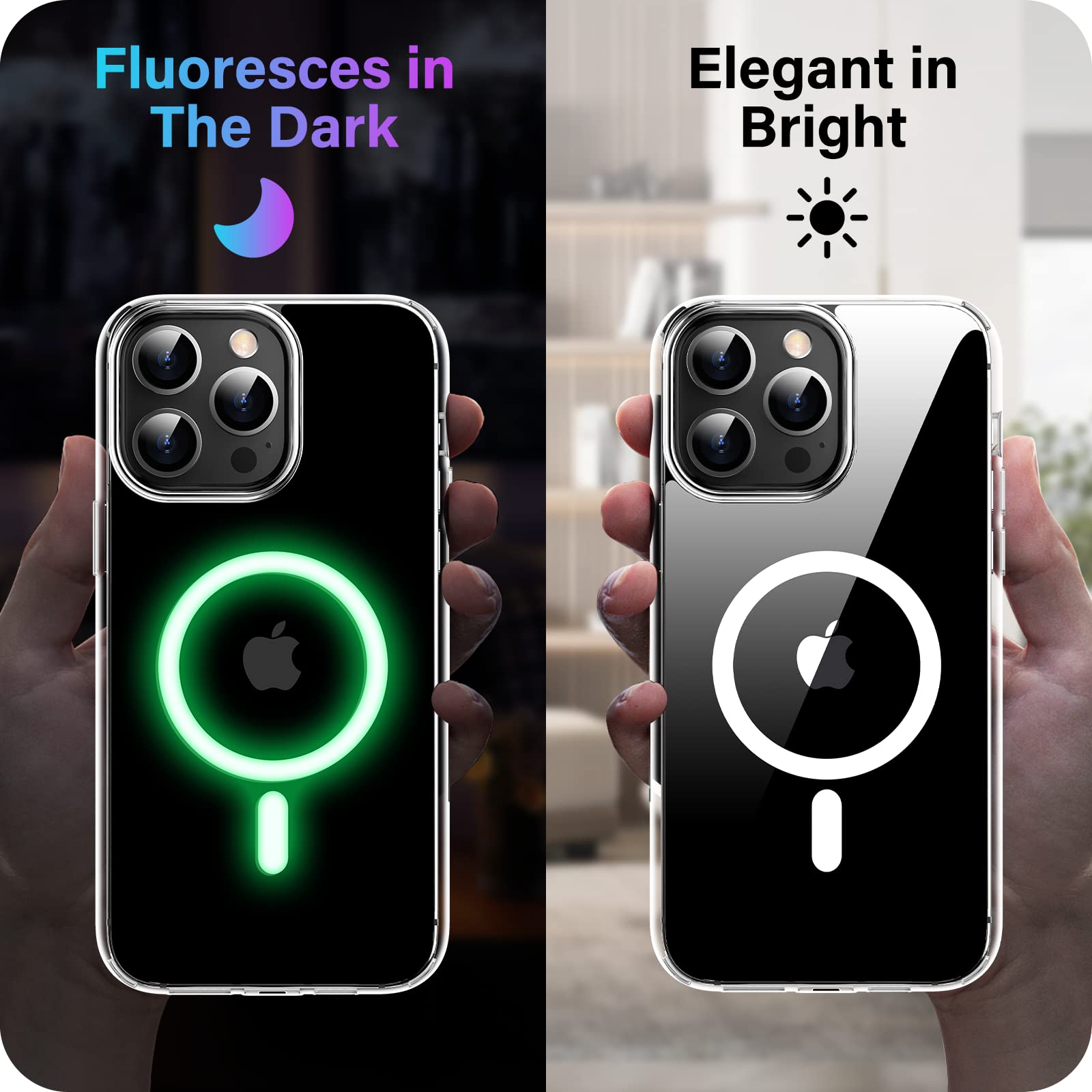 Meifigno Clear Luminous Magnetic Case for iPhone 13 Pro Max case (6.7 inch), [Compatible with MagSafe & Glow in The Dark], Hard PC with Soft Edges Magnetic iPhone 13 Pro Max Case-Luminous Clear