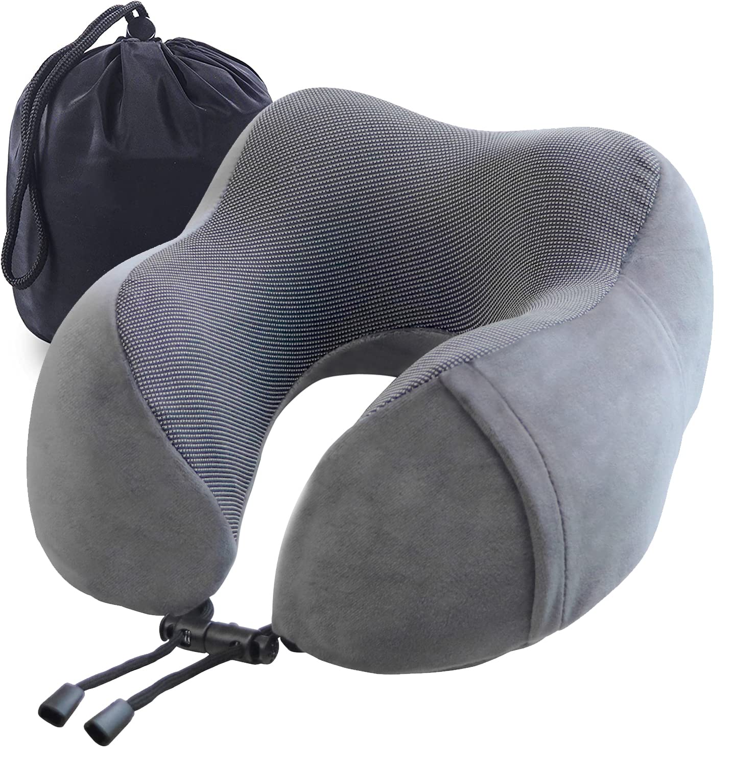 YIRFEIKRER Travel Pillow, Best Memory Foam Neck Pillow and Head Support Soft Pillow with Side Storage Bags, for Sleep Rest, Airplane, Car, Family and Travel Use (Dark Grey)