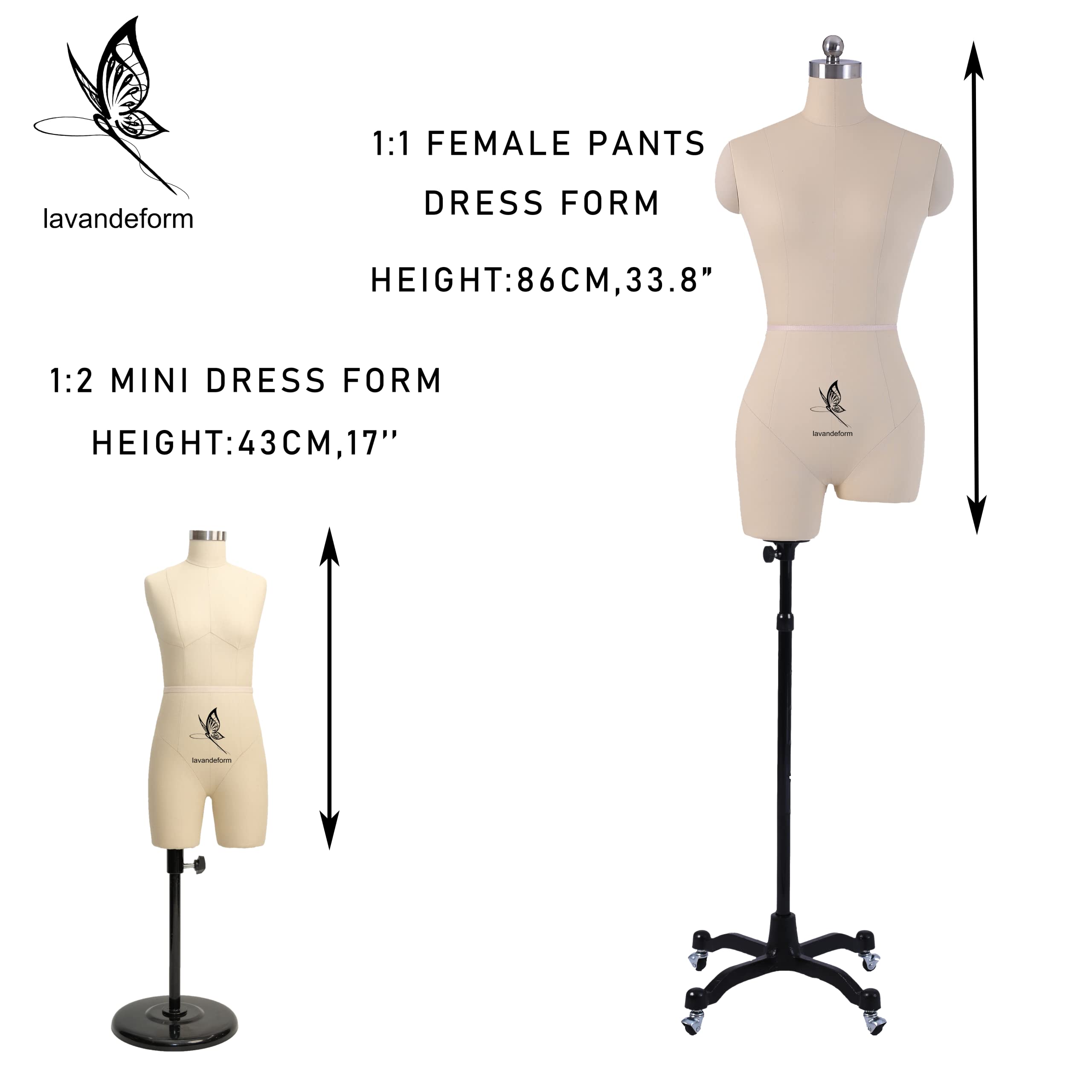 lavandeform Half Scale Dress Form(Not Adult Full Size ) 1:2 Miniature Sewing Mini Trouser Dress Form Straightly Into Body Inside, Fully Pinnable Dressmaker Dummy (Beige)