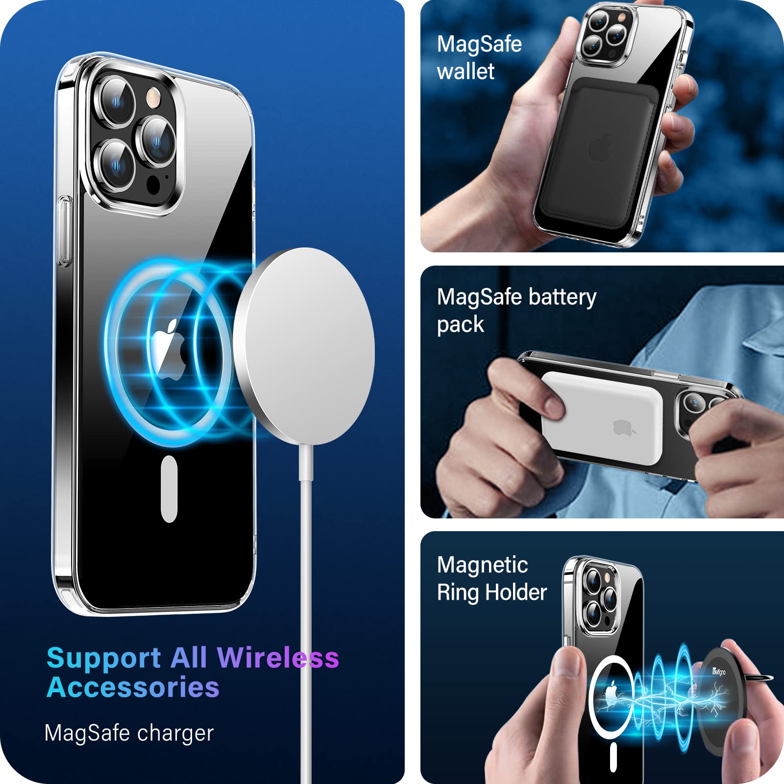 Meifigno Clear Luminous Magnetic Case for iPhone 13 Pro Max case (6.7 inch), [Compatible with MagSafe & Glow in The Dark], Hard PC with Soft Edges Magnetic iPhone 13 Pro Max Case-Luminous Clear