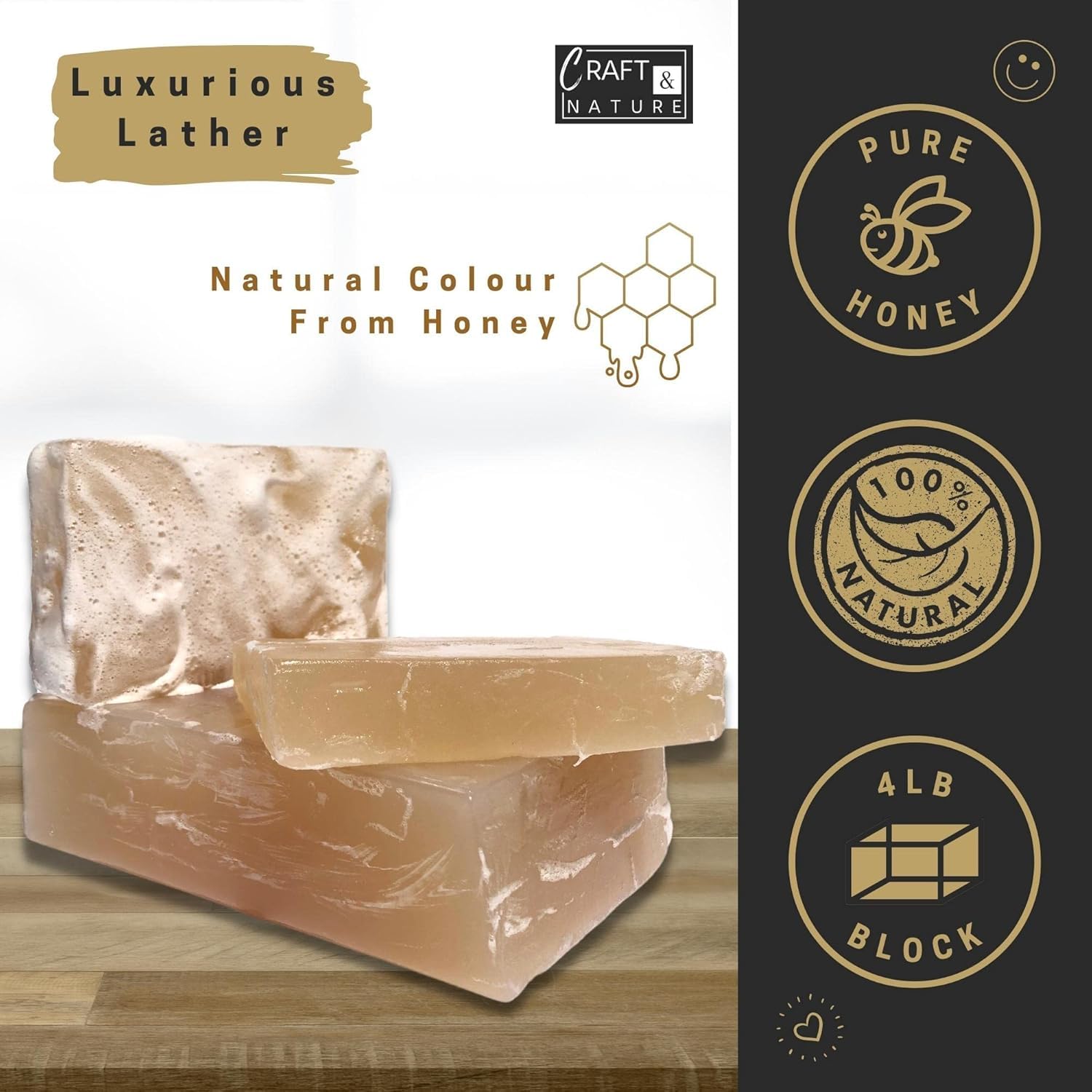 Craft & Nature 4 LB All Natural Unscented Honey Moisturizing Glycerin Melt And Pour Soap Base for Soap Making