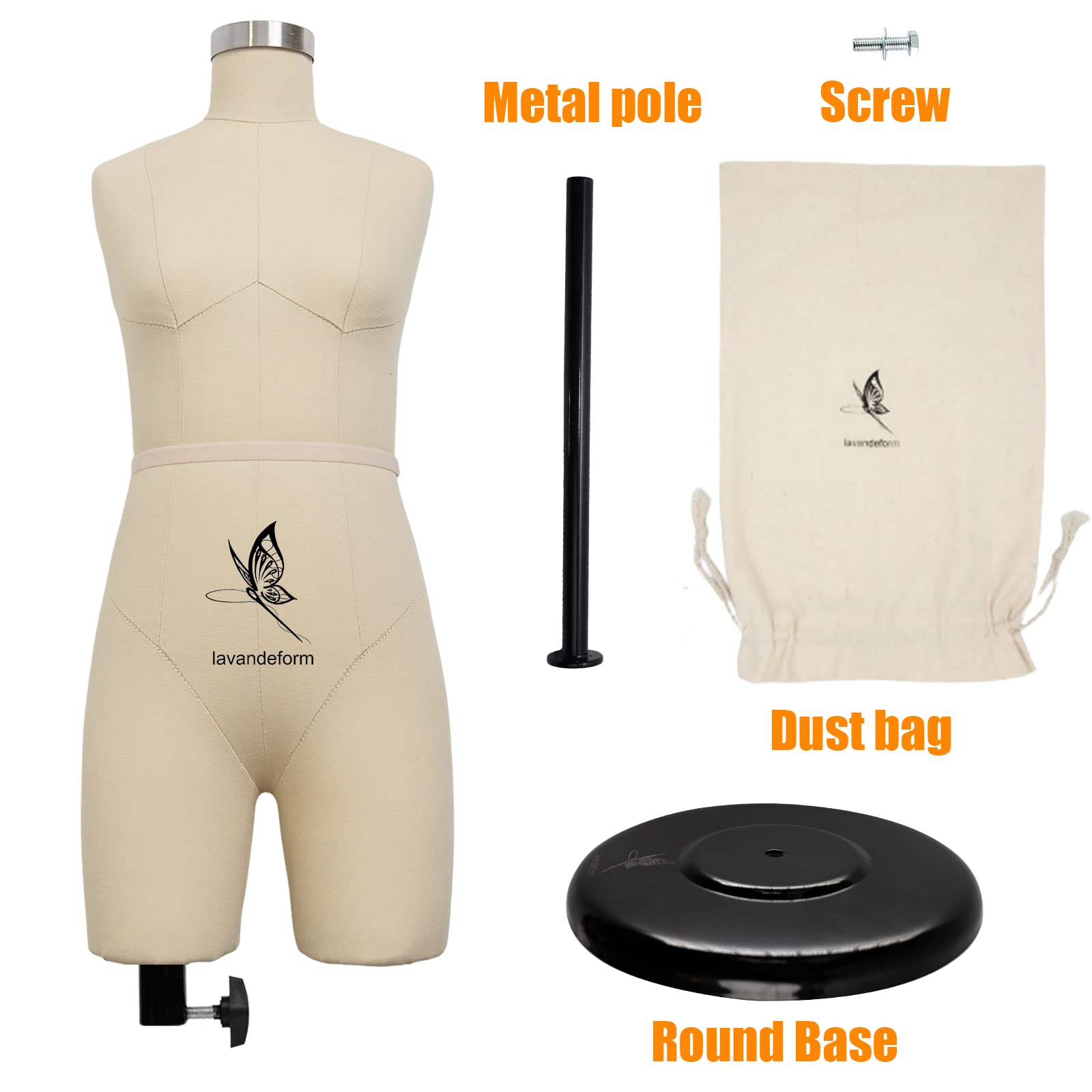 lavandeform Half Scale Dress Form(Not Adult Full Size ) 1:2 Miniature Sewing Mini Trouser Dress Form Straightly Into Body Inside, Fully Pinnable Dressmaker Dummy (Beige)