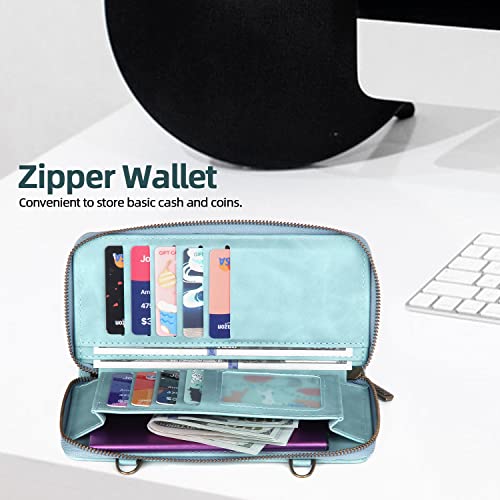 QIXIU for iPhone 16 Pro Wallet Case[13 Card Slots]:Multi-Function,Detachable 3 in 1,Flip Strap Zipper Card Holder Phone Case with Shoulder Straps(Blue)