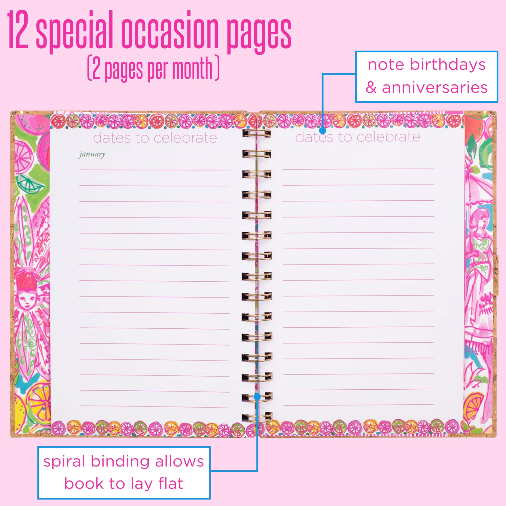 Lilly Pulitzer Address Book with Alphabetical Tabs, Cork Cover Phone Book, Spiral Address Book with 146 Contact Pages and A-Z Laminated Tabs, Walking on Sunshine
