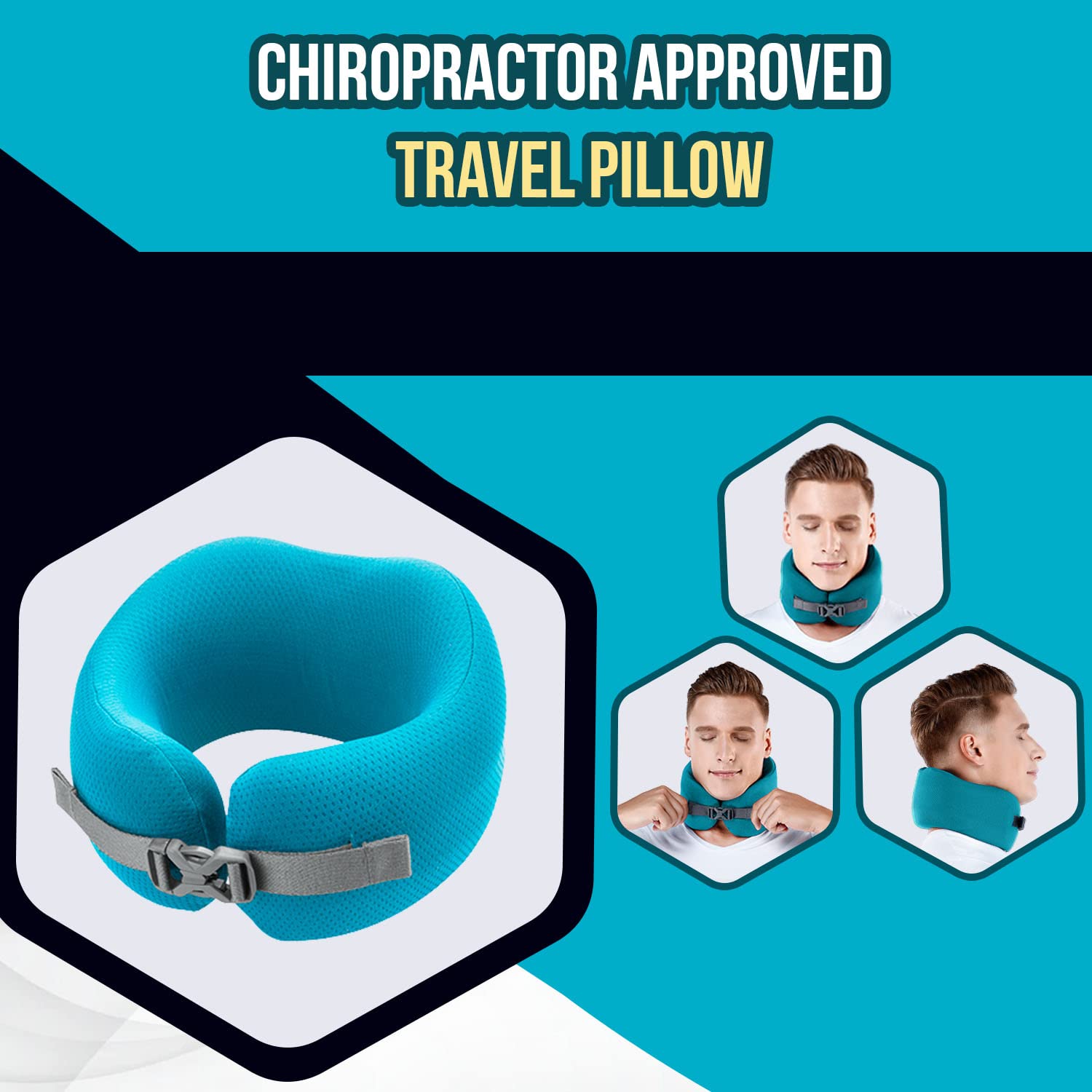 Orthopedic Neck Travel Pillow by Skypillow, Securely Supports Neck to Prevent Neck Cramps and Pain. Patented Memory Foam Pillow, Removable Washable Cover, Includes Carrying Case (Small)