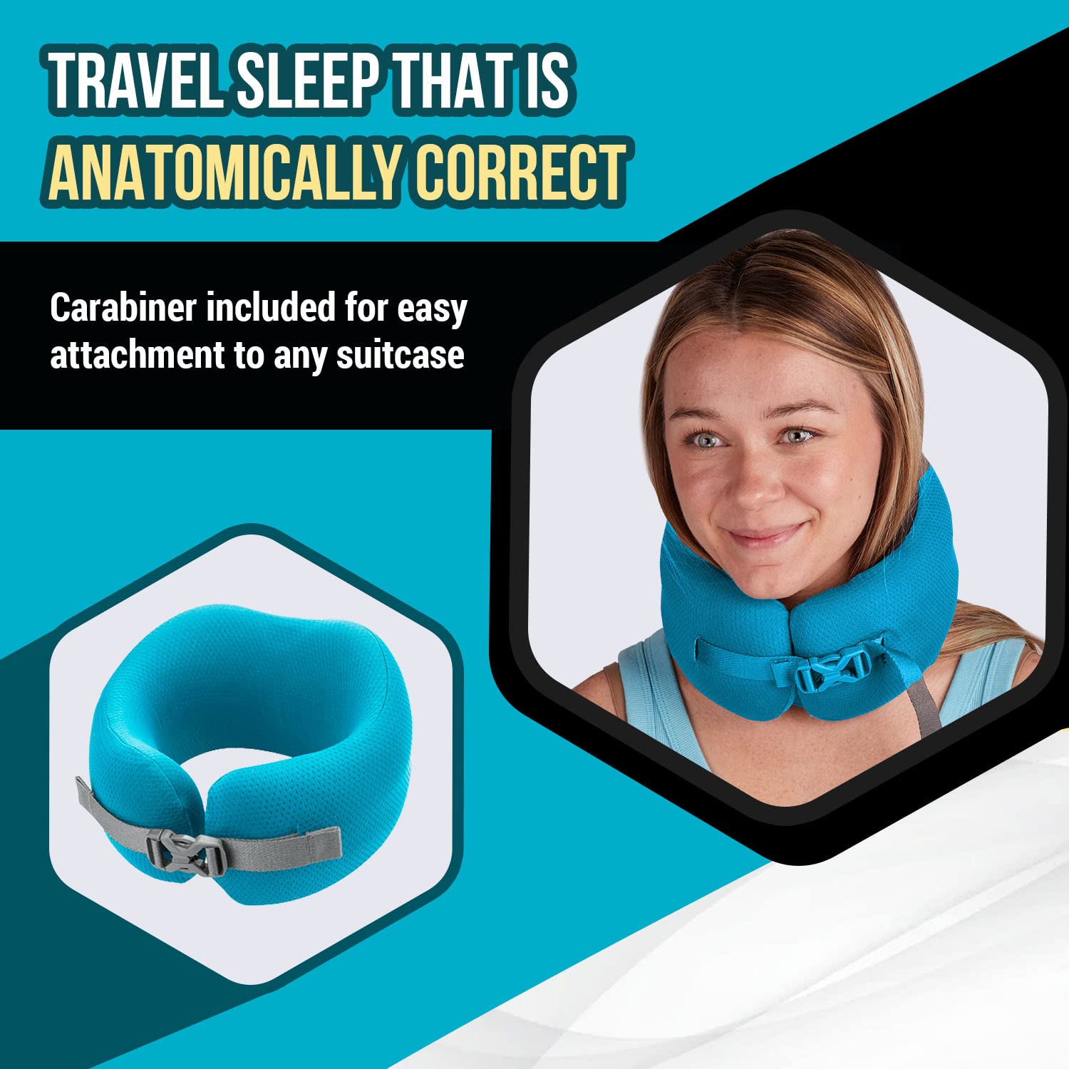 Orthopedic Neck Travel Pillow by Skypillow, Securely Supports Neck to Prevent Neck Cramps and Pain. Patented Memory Foam Pillow, Removable Washable Cover, Includes Carrying Case (Small)