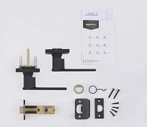 Amazon Basics Contemporary Stamford Door Lever - Passage - Matte Black, 6-Pack