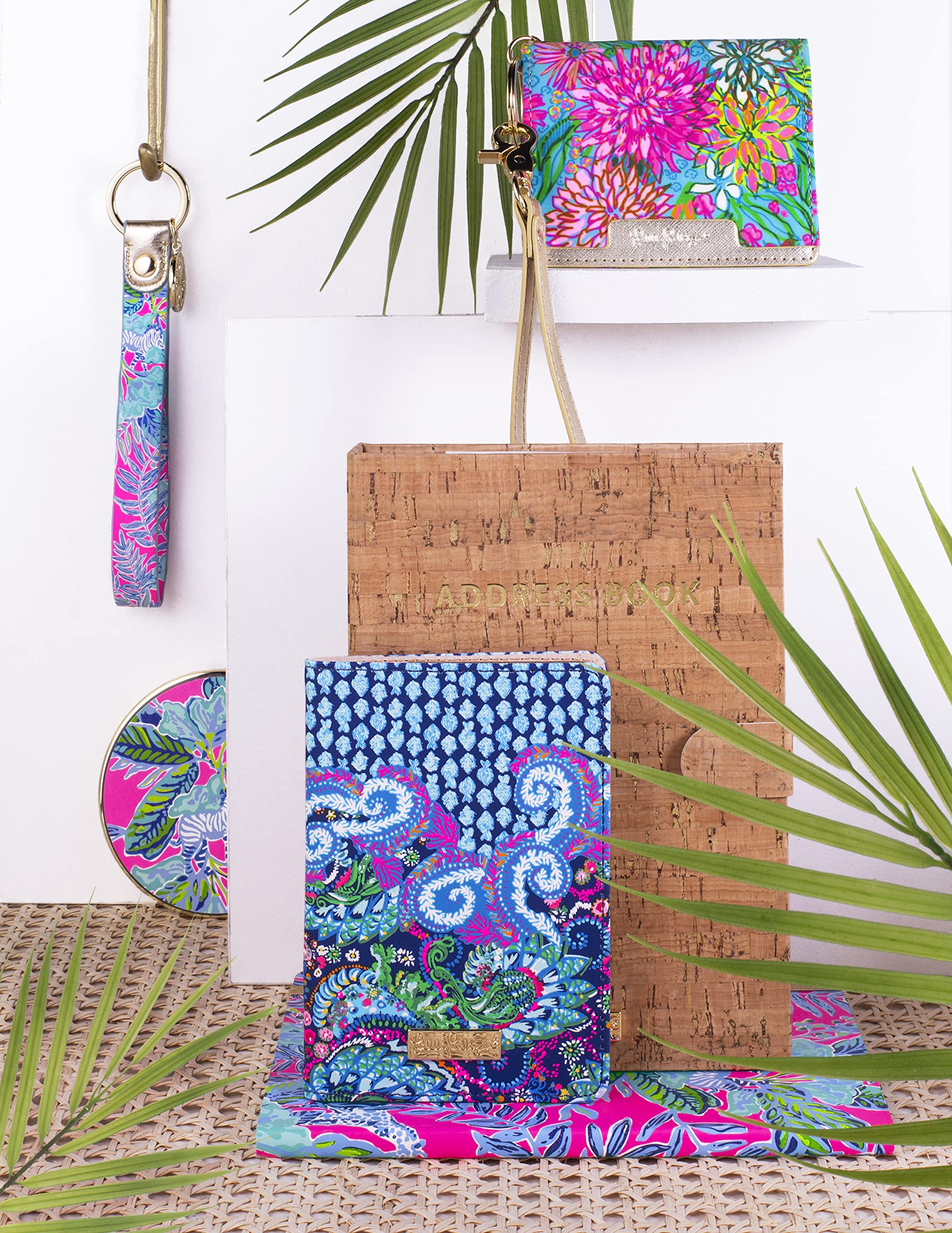 Lilly Pulitzer Address Book with Alphabetical Tabs, Cork Cover Phone Book, Spiral Address Book with 146 Contact Pages and A-Z Laminated Tabs, Walking on Sunshine