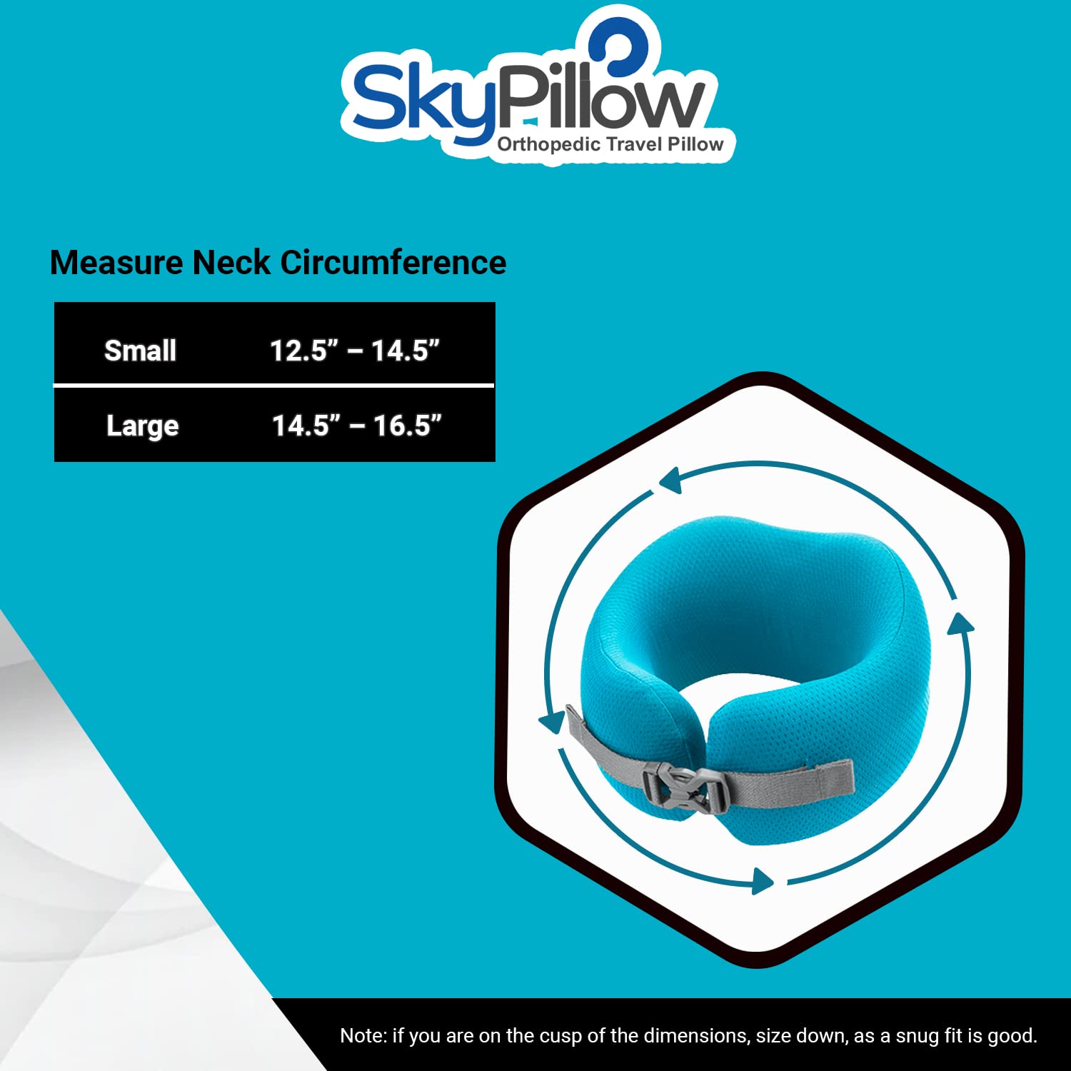 Orthopedic Neck Travel Pillow by Skypillow, Securely Supports Neck to Prevent Neck Cramps and Pain. Patented Memory Foam Pillow, Removable Washable Cover, Includes Carrying Case (Small)