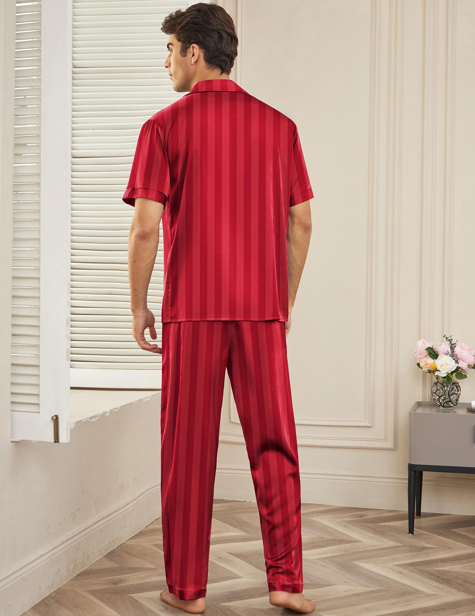 Ekouaer Men Satin Silk Pajamas Set 2 Piece Button Down Sleepwear Long Pants Loungewear with Pockets
