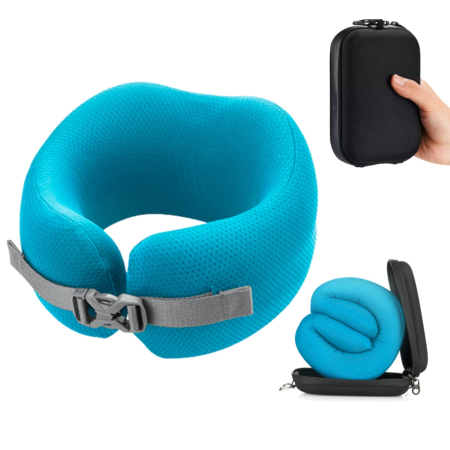 Orthopedic Neck Travel Pillow by Skypillow, Securely Supports Neck to Prevent Neck Cramps and Pain. Patented Memory Foam Pillow, Removable Washable Cover, Includes Carrying Case (Small)