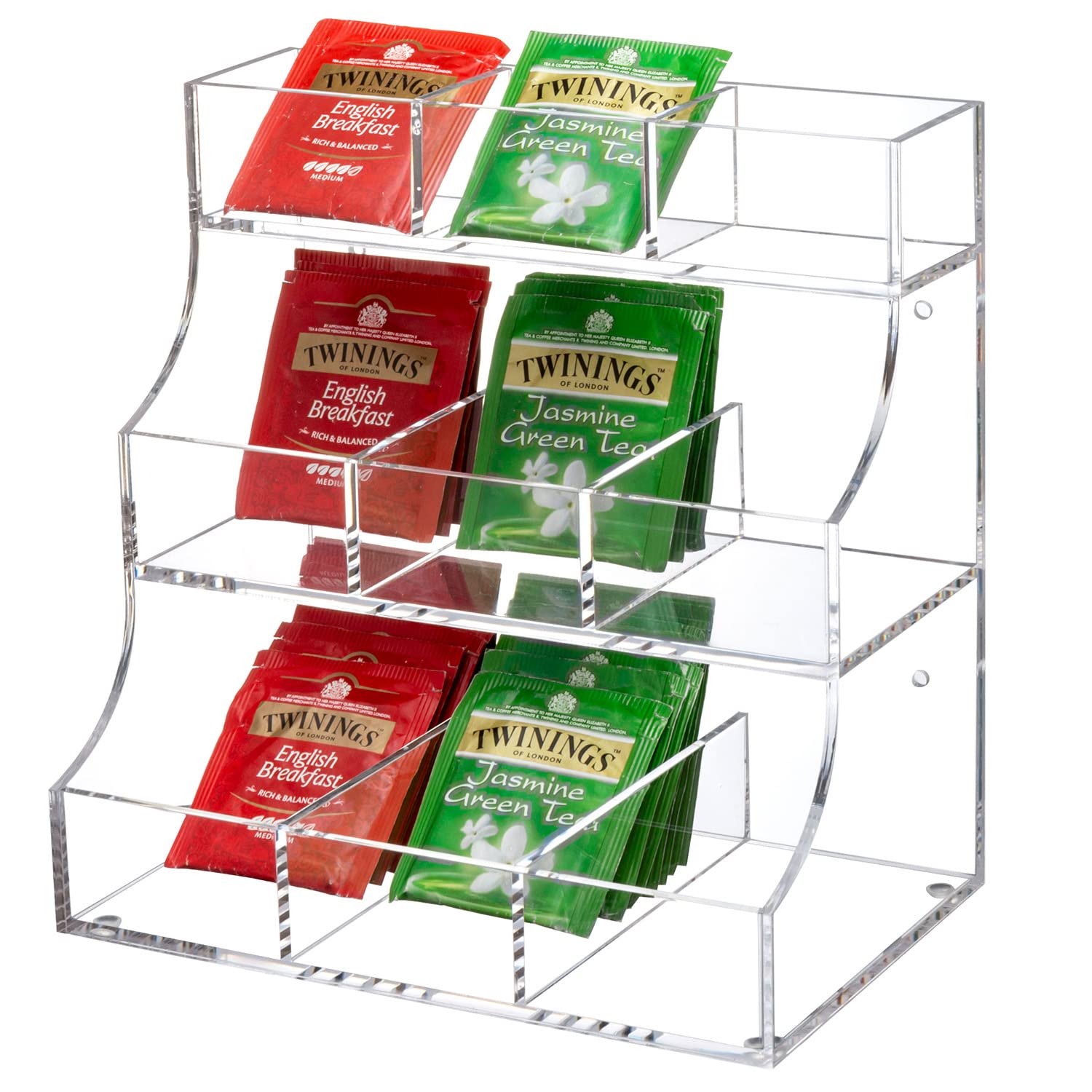 MyGift 3 Tier Premium Clear Acrylic Modern Tea Bag Organizer Holder for Countertops, Wall Mountable Teabag Storage Rack for Kitchen, Coffee Station