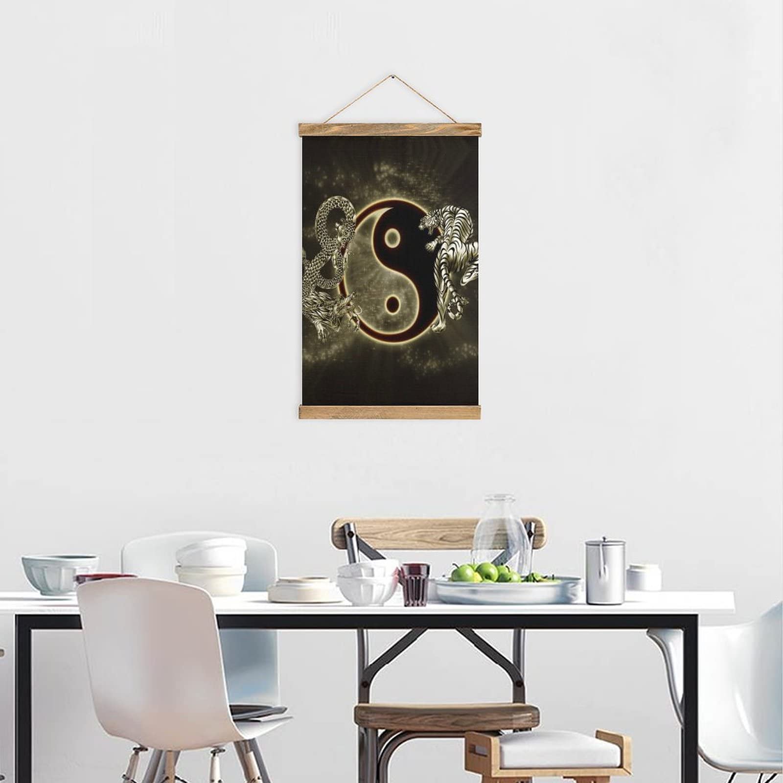 Yin Yang Dragons Tiger Canvas Hanging Painting Picture Poster Artwork for Home Office Decoration