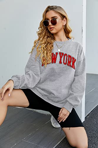 BBX Lephsnt Womens Sweatshirts and Hoodies Graphic New York Oversized Ladies Sweatshirts Fleece Pullover Hoodies(GREY,M)