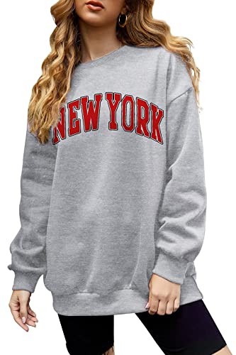 BBX Lephsnt Womens Sweatshirts and Hoodies Graphic New York Oversized Ladies Sweatshirts Fleece Pullover Hoodies(GREY,M)