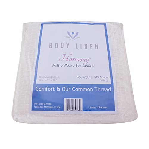 Body Linen Waffle Weave Massage Table Blankets Soft and Stylish 50/50 Polyester-Cotton Blend - 66 by 90 inches - Available in White, Natural and Gray - 10 Pack White
