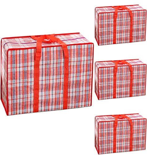 Heavy Duty Jumbo Moving Bags, 168L Oversize Organizer Storage Bags With Durable Zippers for Clothes Comforter Pillow, Water-proof Totes for Carrying Camping Bedding (Set of 4) Red