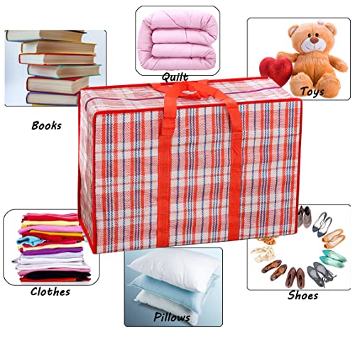 Heavy Duty Jumbo Moving Bags, 168L Oversize Organizer Storage Bags With Durable Zippers for Clothes Comforter Pillow, Water-proof Totes for Carrying Camping Bedding (Set of 4) Red