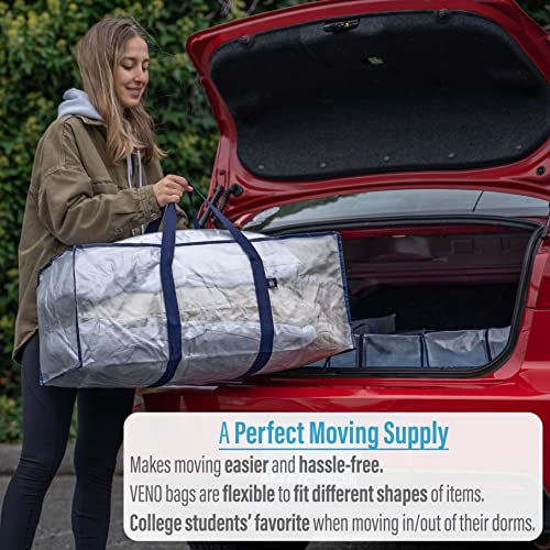 VENO 8 Pack Heavy Duty Extra Large Clear Storage Bag, Moving Bag, Clothes Organizer, for Blanket, Comforter, Bedroom Closet, Dorm Room Essentials, Moving Supplies, Storage Tote, Reusable and Sustainable (Clear - Set of 8)