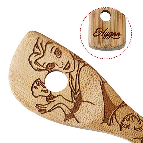 Beauty and the Beast Burned Wooden Spoons Cooking &Serving Utensils Set Bamboo Spoon Slotted Kitchen Utensil Fun Gift Idea Warming Present (Set of 5)