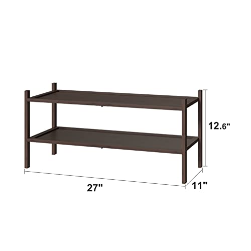 kiplant Bamboo Shoe Rack for Entryway, 2-Tier Stackable | Foldable | Natural, Shoe Organizer for Hallway Closet, Free Standing Shoe Racks for Indoor Outdoor
