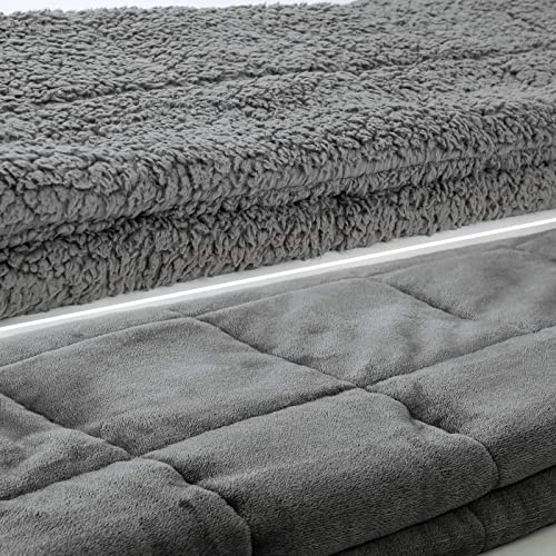 Zareas Adult Weighted Blanket Queen Size(20lbs 60"x80", Cozy Fleece Cooling Heavy Blanket with Premium Glass Beads, Grey
