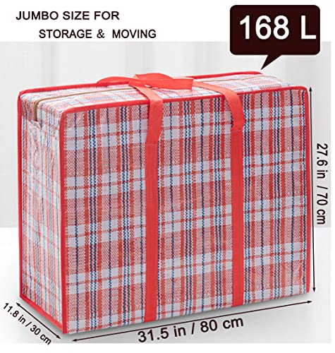 Heavy Duty Jumbo Moving Bags, 168L Oversize Organizer Storage Bags With Durable Zippers for Clothes Comforter Pillow, Water-proof Totes for Carrying Camping Bedding (Set of 4) Red