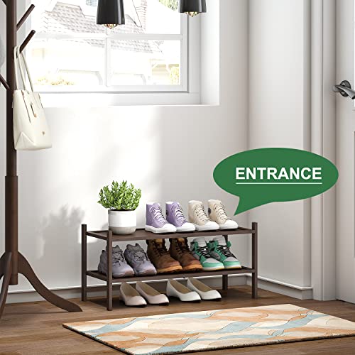 kiplant Bamboo Shoe Rack for Entryway, 2-Tier Stackable | Foldable | Natural, Shoe Organizer for Hallway Closet, Free Standing Shoe Racks for Indoor Outdoor