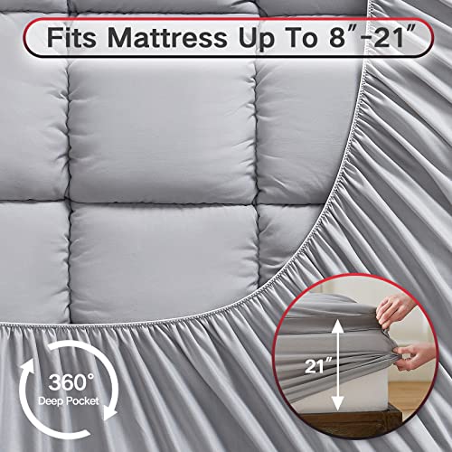 Homemate Queen Mattress Topper,1800TC Cooling Mattress Pad Cover for Deep Sleep, Extra Thick 3D Snow Down Alternative Overfilled Plush Pillow Top with 8-21 Inch Deep Pocket - Queen Size, Grey