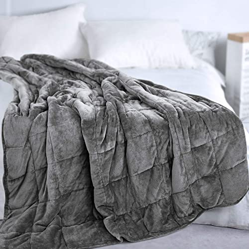 Zareas Adult Weighted Blanket Queen Size(20lbs 60"x80", Cozy Fleece Cooling Heavy Blanket with Premium Glass Beads, Grey