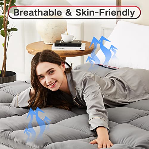Homemate Queen Mattress Topper,1800TC Cooling Mattress Pad Cover for Deep Sleep, Extra Thick 3D Snow Down Alternative Overfilled Plush Pillow Top with 8-21 Inch Deep Pocket - Queen Size, Grey