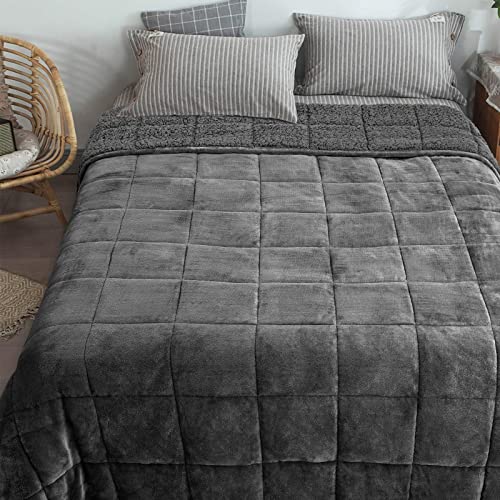Zareas Adult Weighted Blanket Queen Size(20lbs 60"x80", Cozy Fleece Cooling Heavy Blanket with Premium Glass Beads, Grey