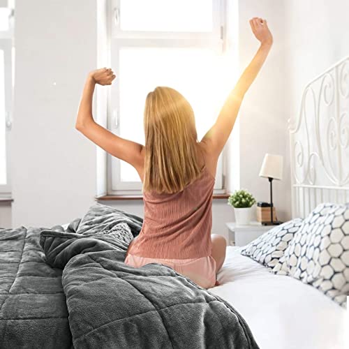Zareas Adult Weighted Blanket Queen Size(20lbs 60"x80", Cozy Fleece Cooling Heavy Blanket with Premium Glass Beads, Grey