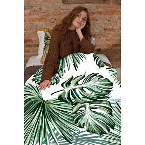 Softerhug Blanket Monstera Deliciosa Palms Tropical Plants Soft Cozy Throw Lightweight Microplush Blankets for Couch Bed Sofa All Season Warm-80"x60" Queen for Women Men