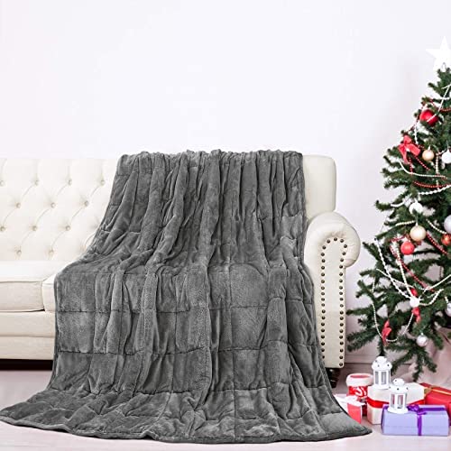 Zareas Adult Weighted Blanket Queen Size(20lbs 60"x80", Cozy Fleece Cooling Heavy Blanket with Premium Glass Beads, Grey